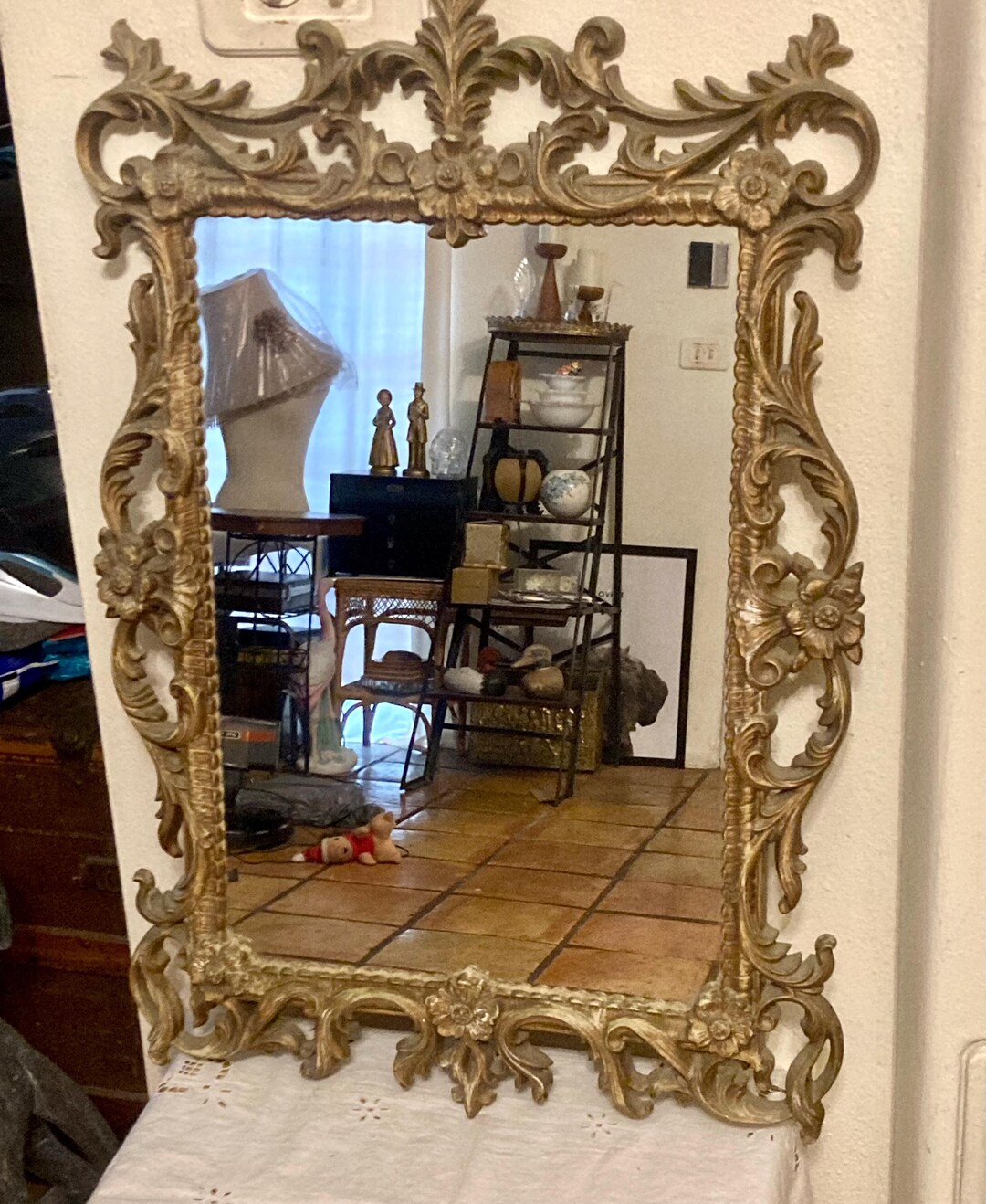 Midcentury Syroco Style Mirror, Vintage Gold Frame Floral Mirror ...