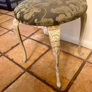 Vintage Stool, Victorian Cast Iron Enameled Upholstered Stool, Vintage ...