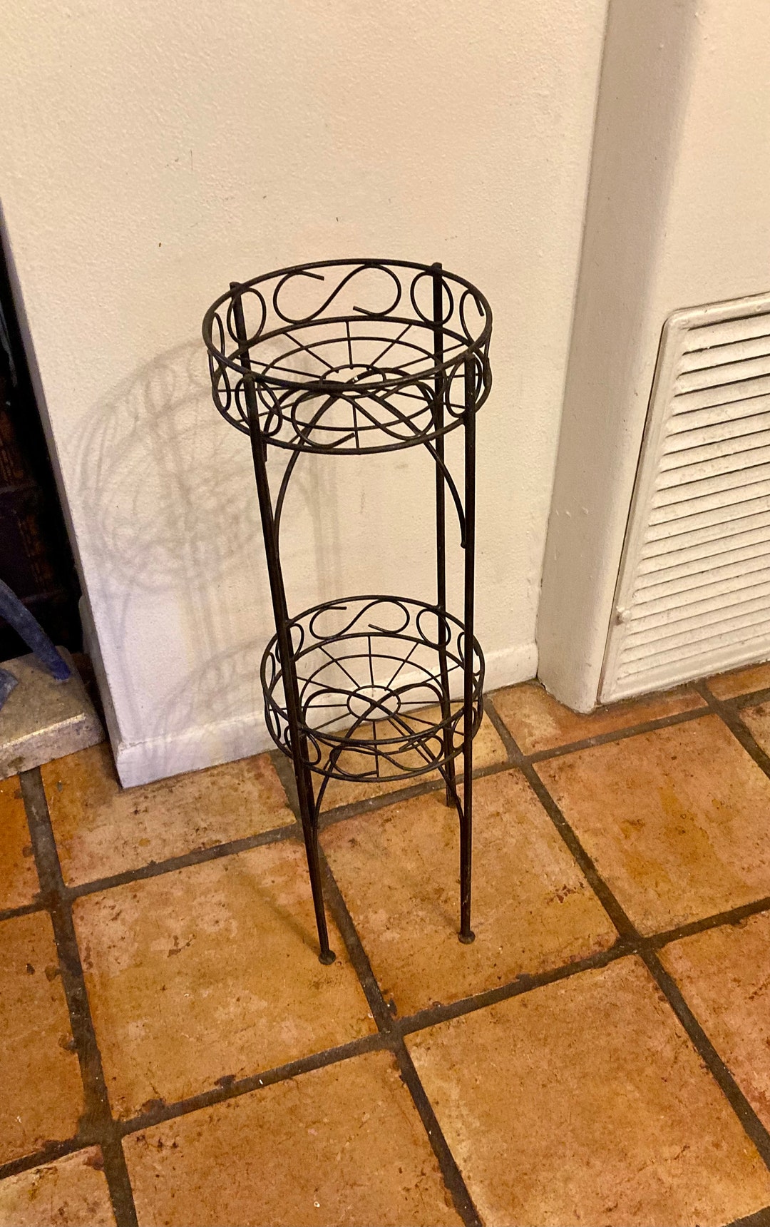Vintage Metal Plant Stand Table, Black Scrolling Plant Stand, Country ...
