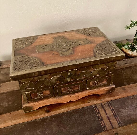 Vintage Jewelry Box, Wooden valet box with drawers, … - Gem