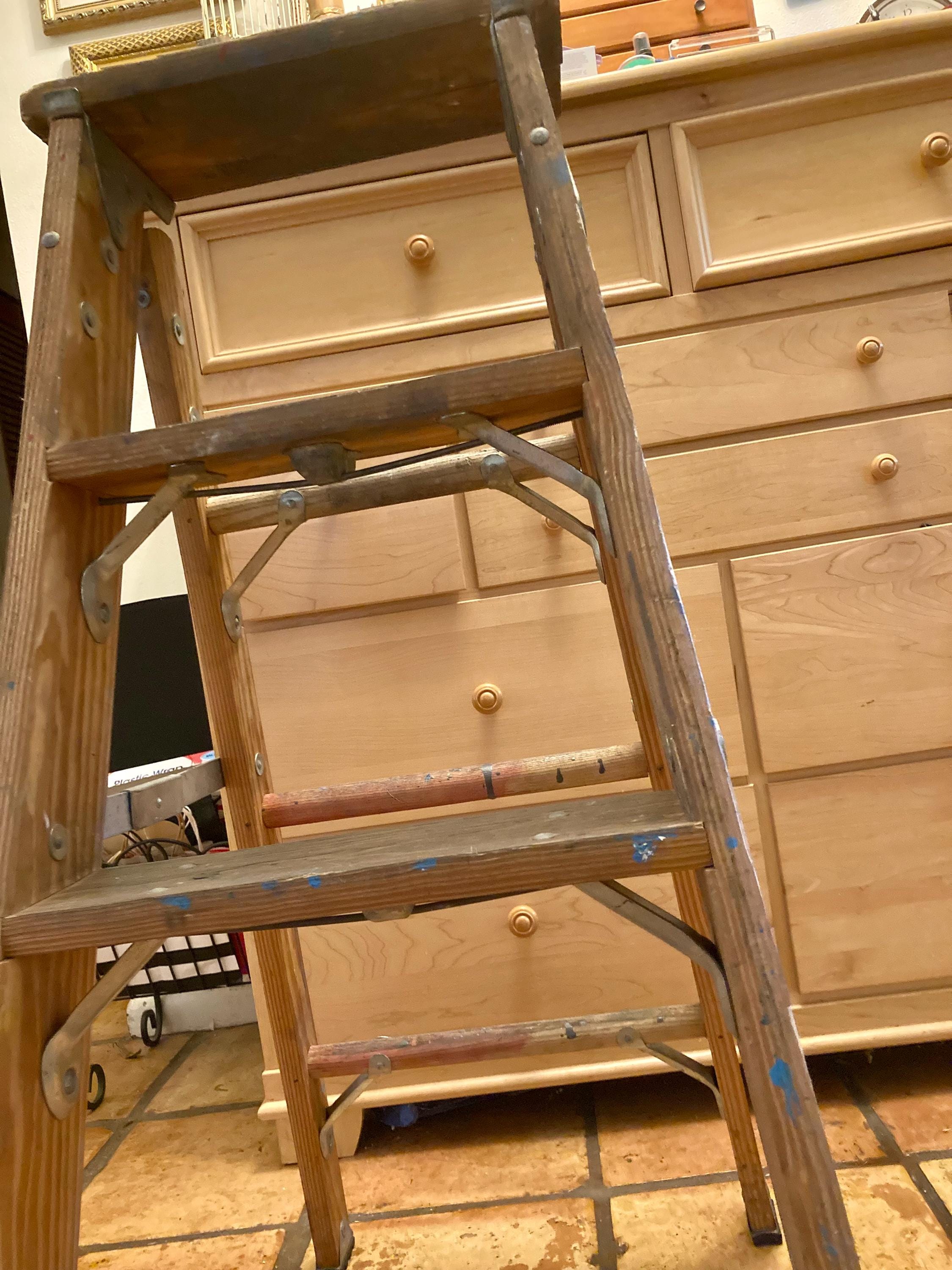 Vintage Wooden Stepladder 38 Inch Babcock Company Stepladder Heavy Ladder Plant Stand Etsy