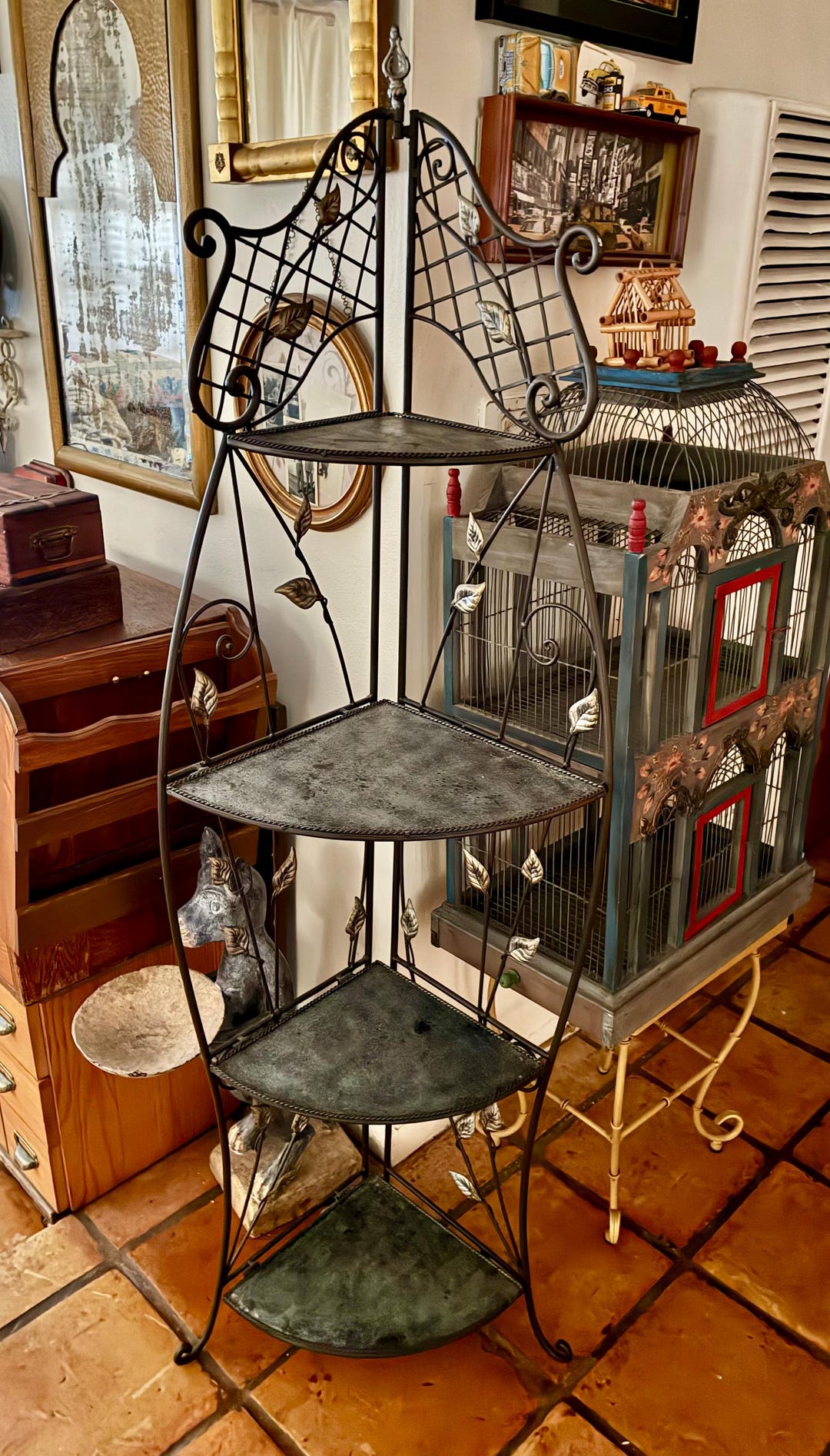 Folding Metal Corner Bakers Rack Wrought Iron Scroll Leaf Shelf Unit - Etsy