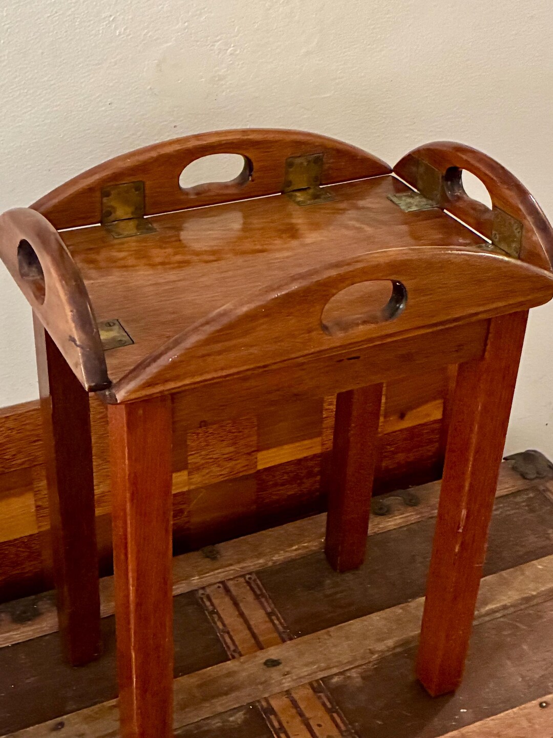 Vintage Folding Cocktail Table – Hinged Butler Tray Top With Brass ...