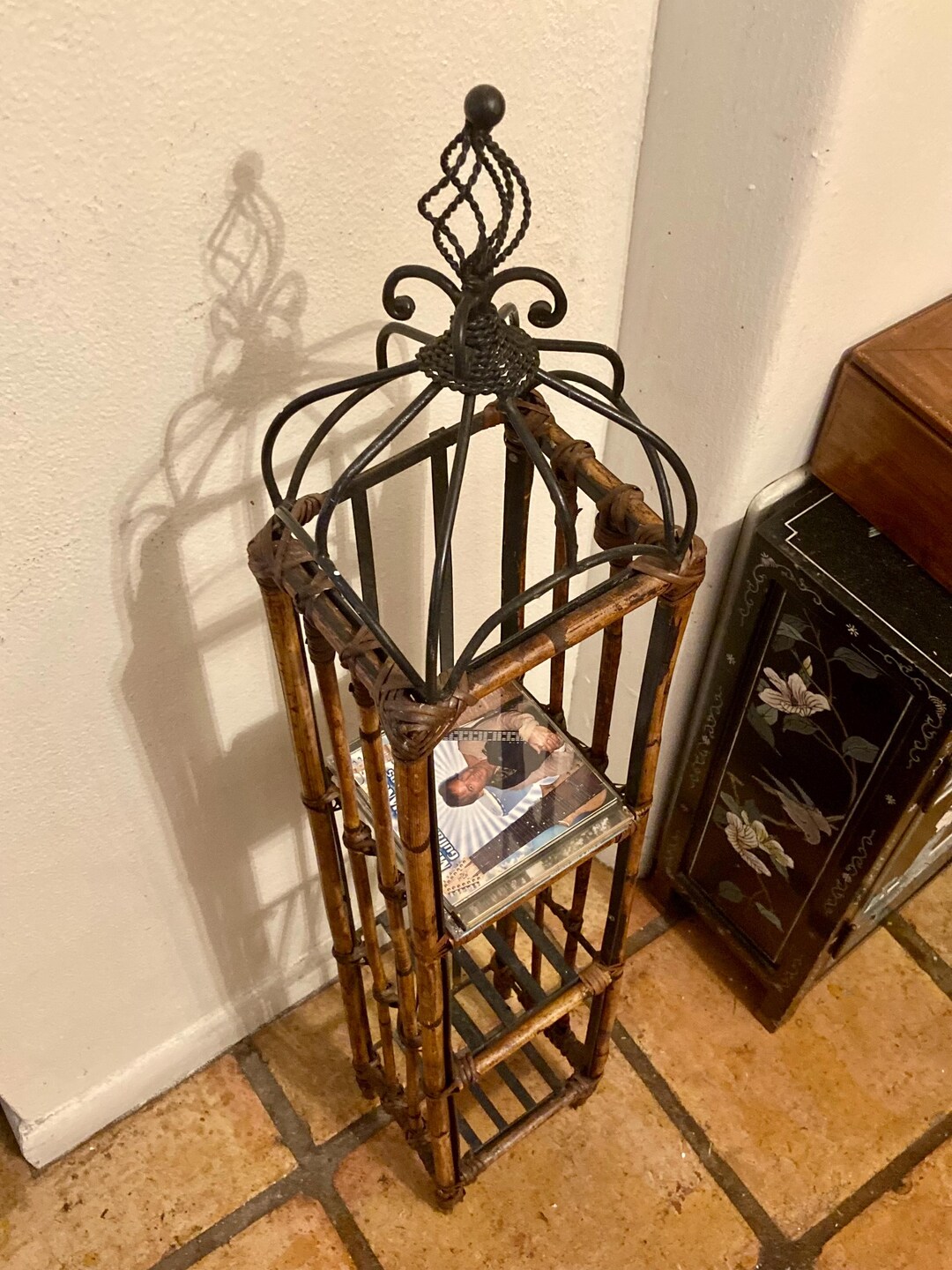 Vintage Bsmboo and Metal CD Tower/plant Stand, Shabby Chic 3 Tier Plant ...