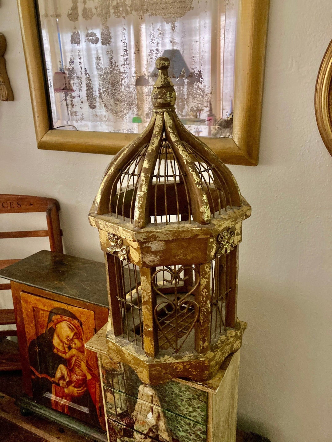 Bird Cage, Decorative Gold Gilded Bird Cage, Wooden Bird Cage - Etsy