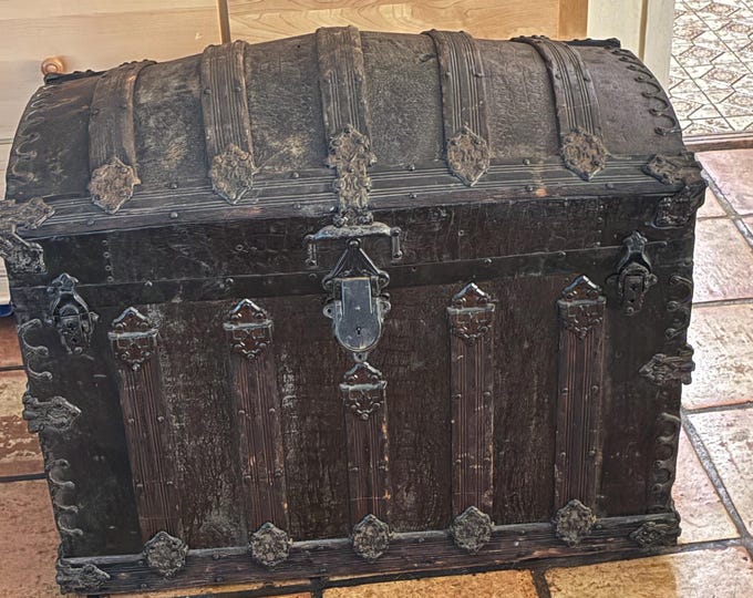 Antique Dome Top Steamer Trunk | 1800s Camelback Chest With Metal ...