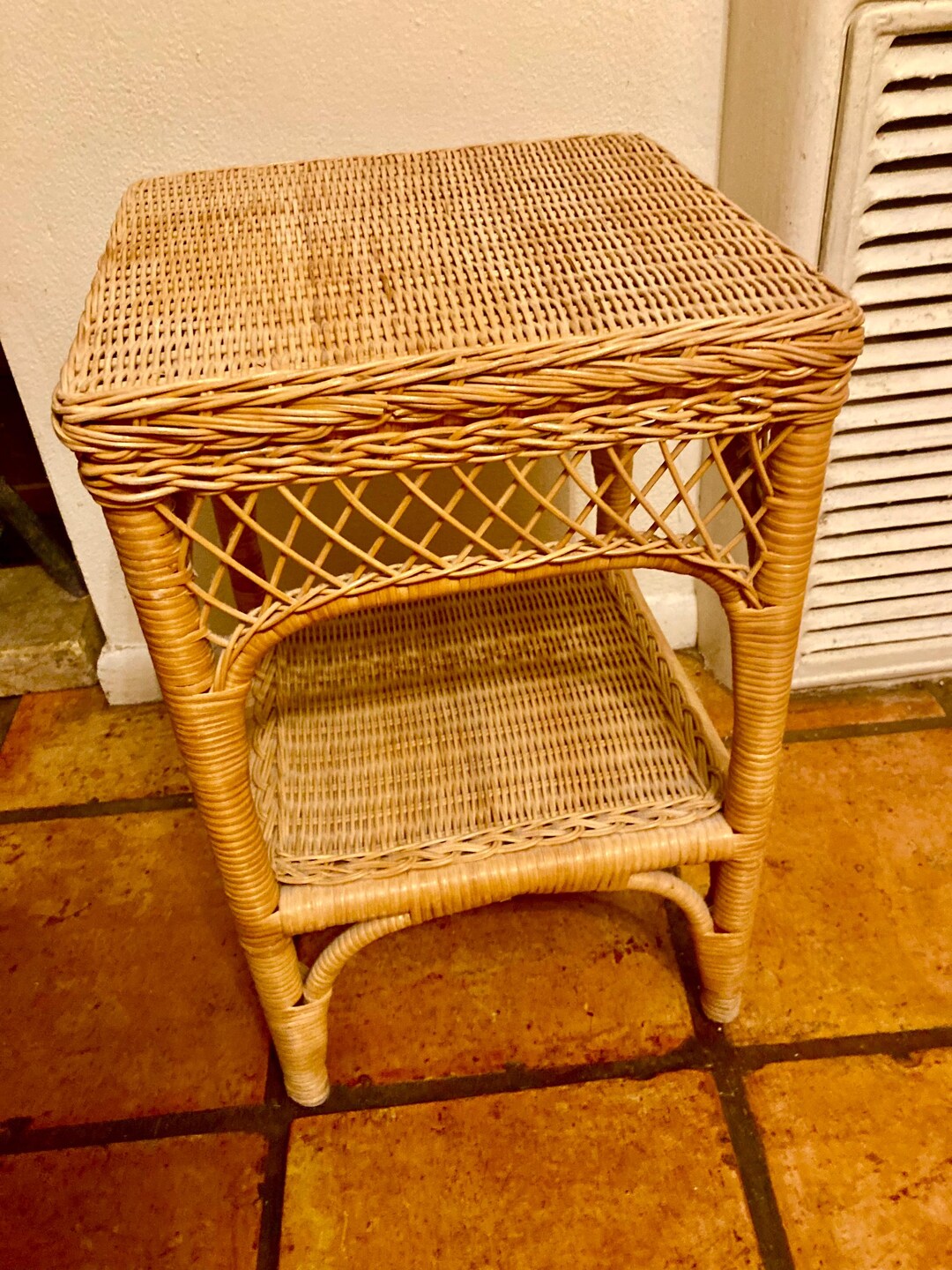 Key West Style Wicker Side Table – 13” Square Top, Cottage Coastal ...