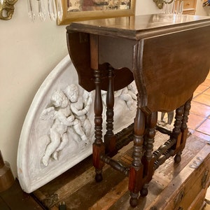 Vintage Wood Drop Leaf Butterfly End Table, Vintage Gated Leg Folding Table, Small Space Folding ...