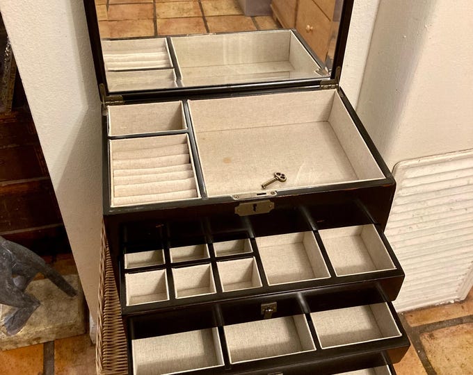 Large Art Deco Style Jewelry Box, Vintage Locking Jewelry Box, Jewelry ...