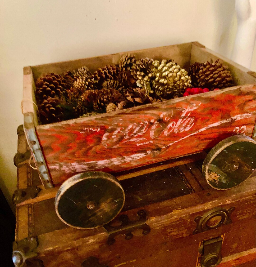 Vintage Coca-cola Cart, Wooden Coca-cola Crate Cart, Handcrafted Wooden ...