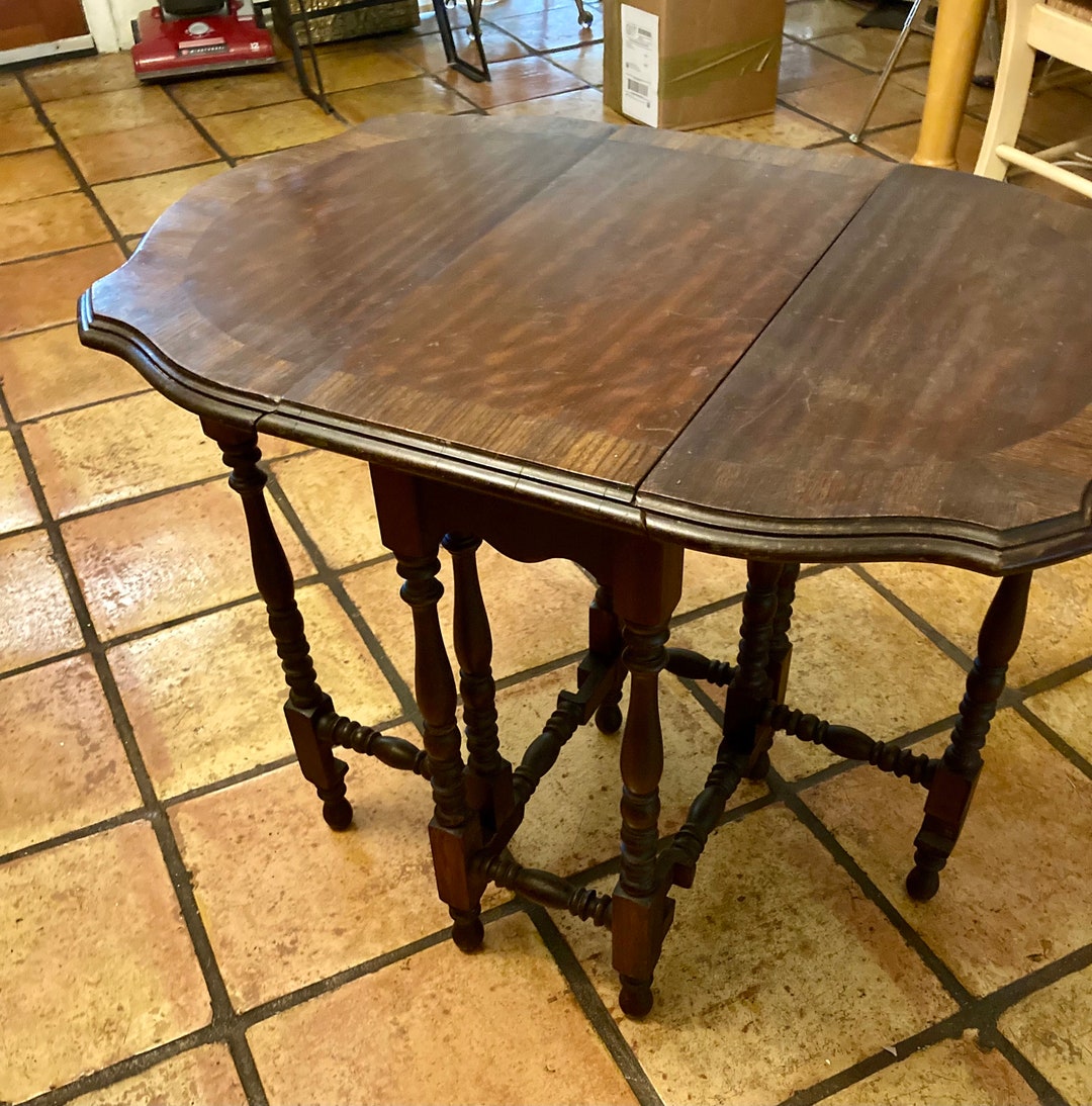 Vintage Wood Drop Leaf Butterfly End Table, Vintage Gated Leg Folding ...