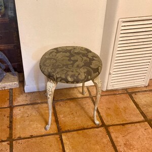Vintage Stool, Victorian Cast Iron Enameled Upholstered Stool, Vintage ...