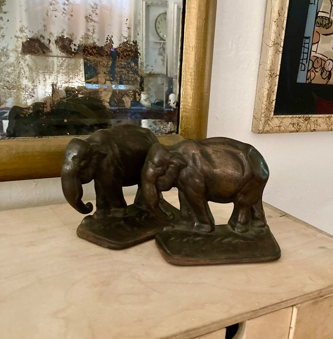 Vintage Cast Iron Elephant Bookends, Midcentury Cast Iron Bookends ...