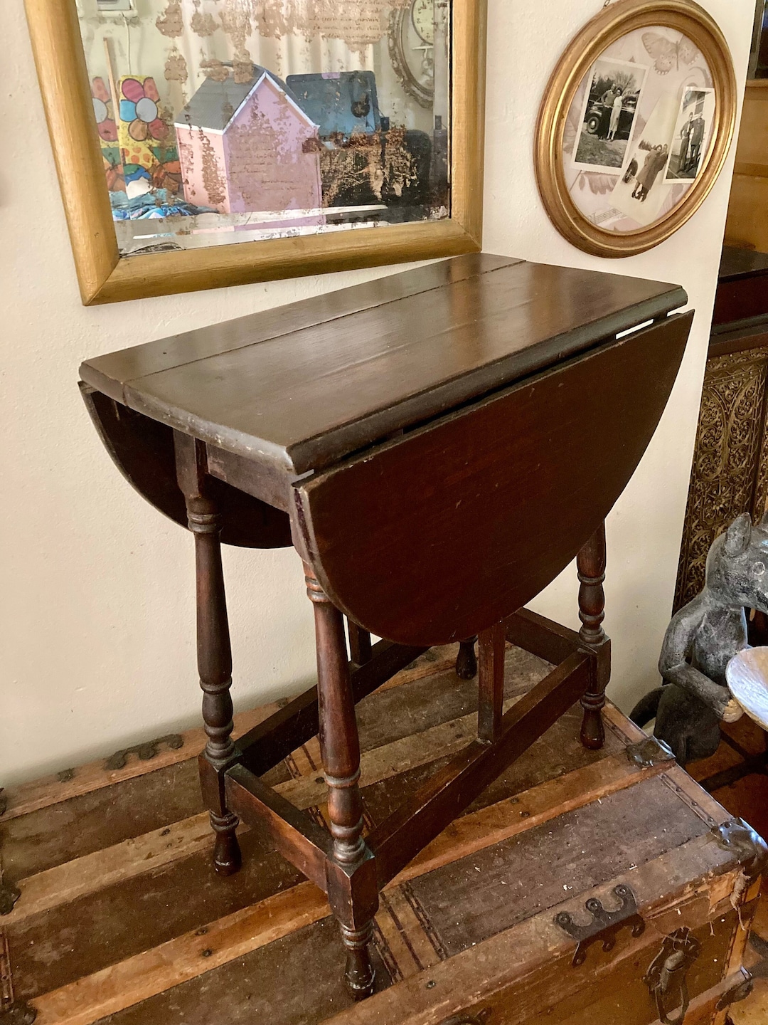 Vintage Wood Drop Leaf Butterfly End Table, Vintage Gated Leg Folding ...