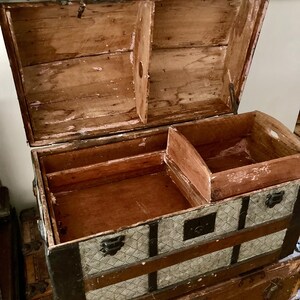 Antique Roll Top Steamer Trunk: Victorian Embossed Metal Travel Trunk ...