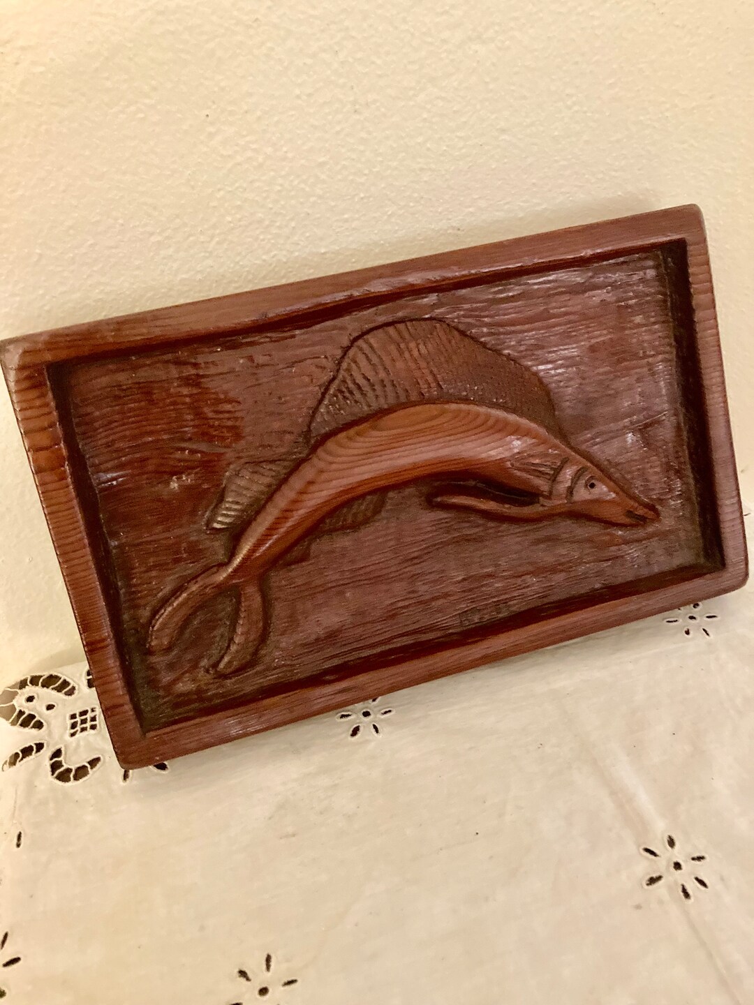 Vintage Folkart Fish Carving, Carved Relief Plaque of Sailfish, Antique ...