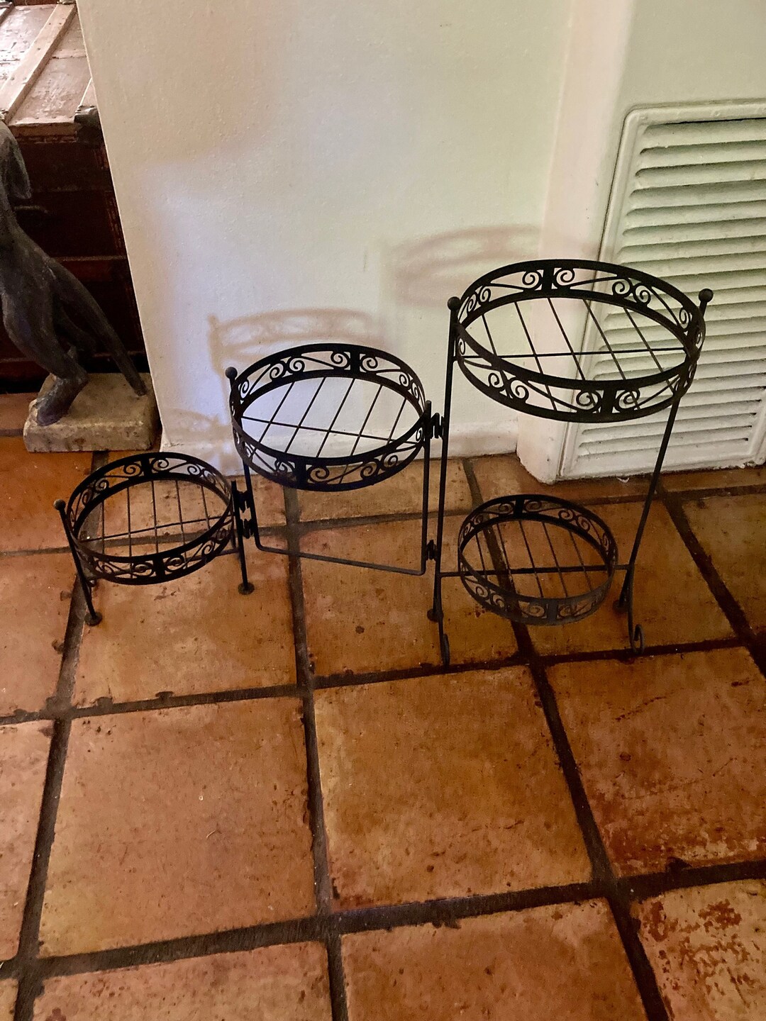 Vintage Metal 3 Tier Folding Plant Stand Table, Articulated Folding ...