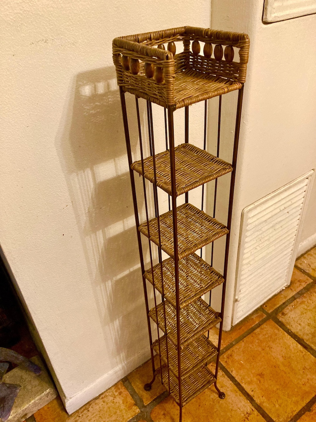 Vintage CD Storage Rack, Free Standing CD Storage, Wicker and Iron CD ...
