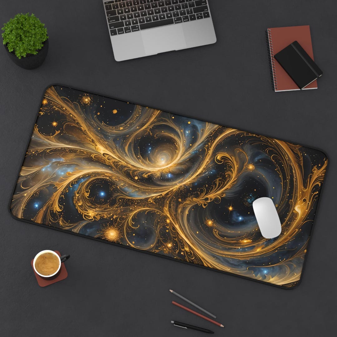 Celestial Desk Mat Elegant Black and Gold Desk Mat, Extra Large Desk ...