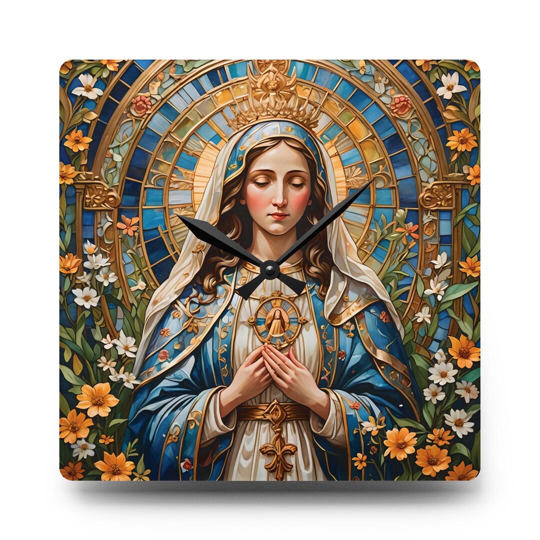 Blessed Virgin Mary Wall Clock Elegant Catholic Wall Decor, Acrylic ...