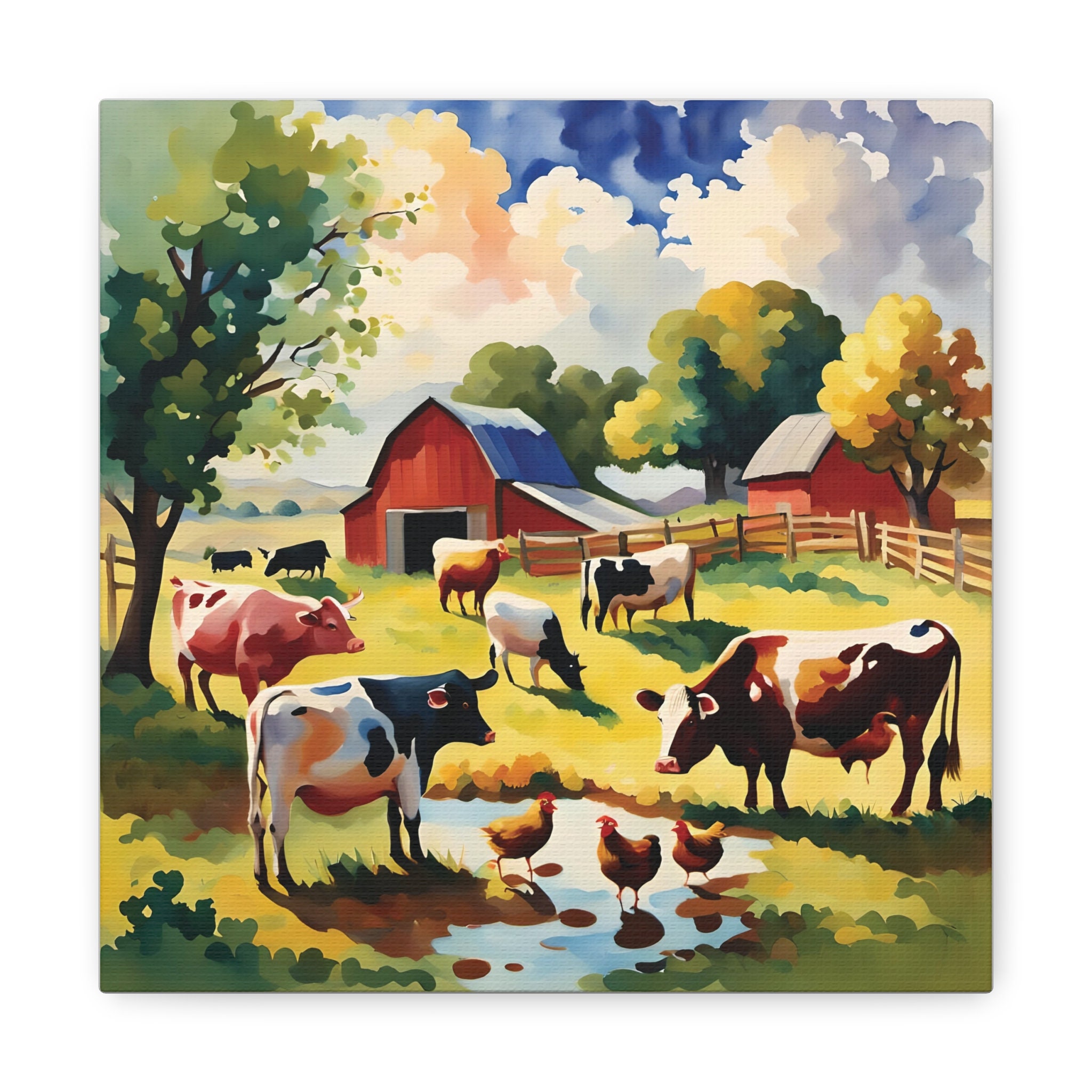 Farm Scene Canvas, Farm Animal Artwork, Farm Art Print, Country Decor ...