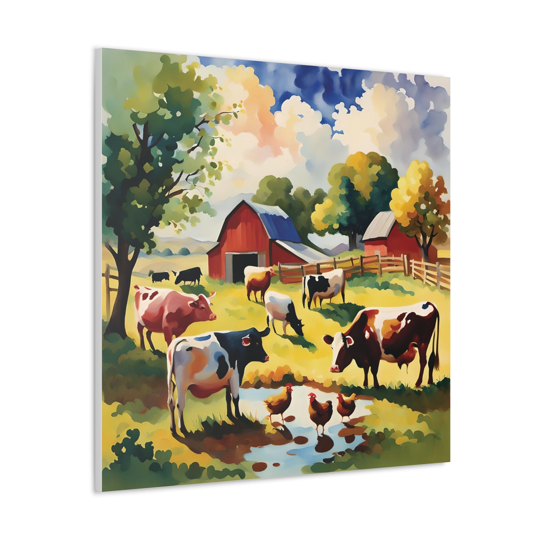 Farm Scene Canvas, Farm Animal Artwork, Farm Art Print, Country Decor ...