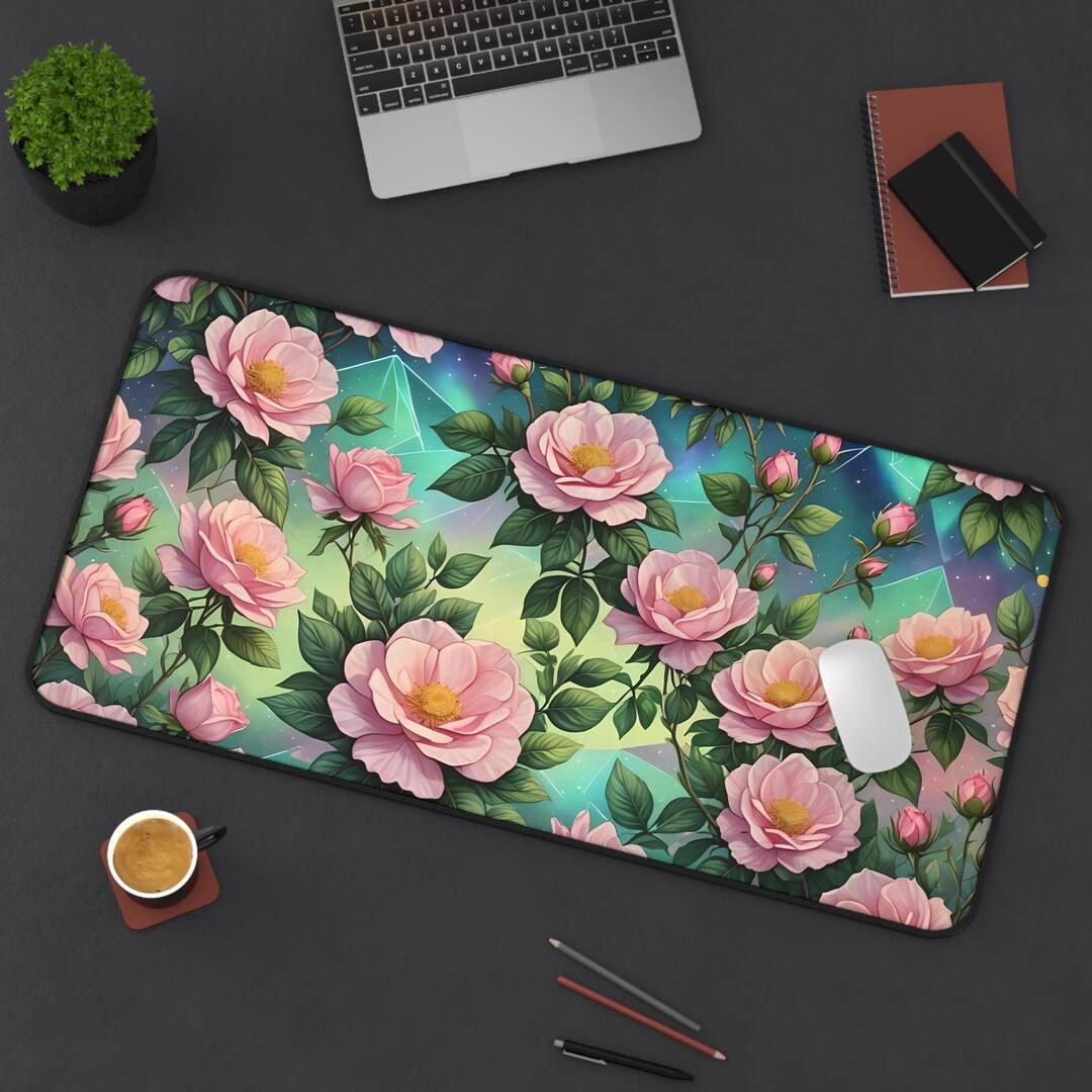 Pink Roses Desk Mat Adorable Cute Desk Mat, Cute Office Decor, Gift for ...