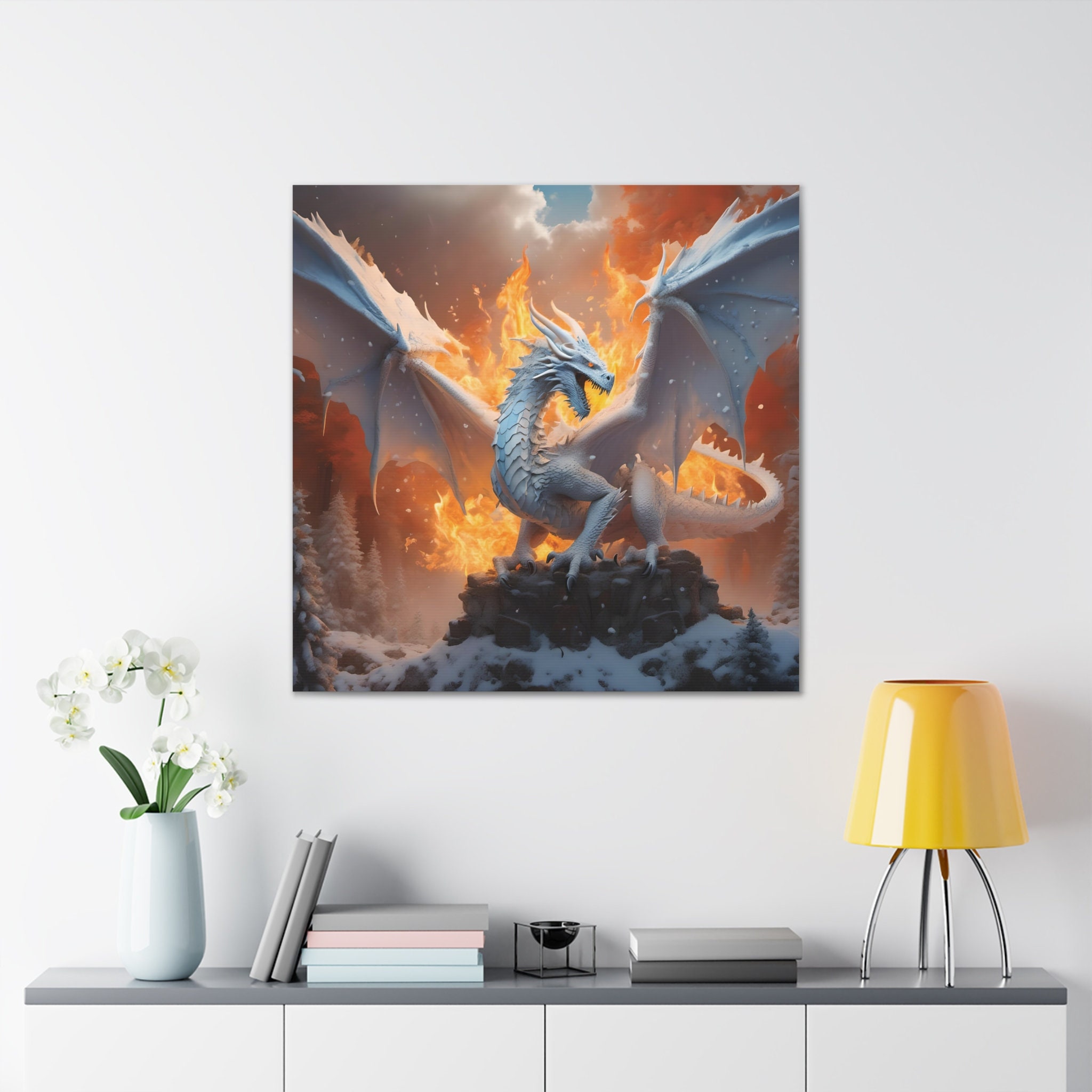 White Dragon Wall Art, Dragon Canvas Art, Dragon Artwork, Fire Dragon ...