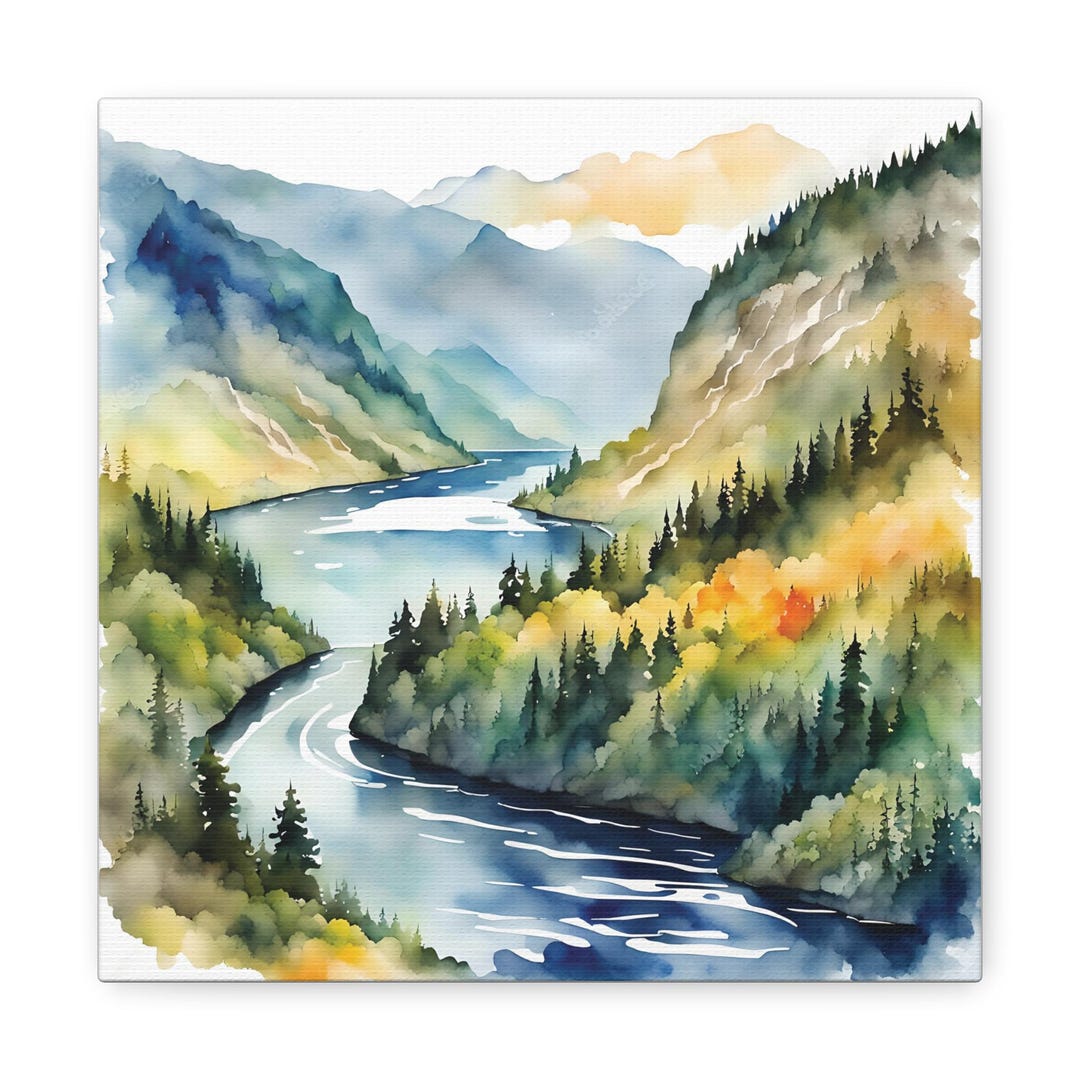 Watercolor River Landscape Art Serene River Wall Art, River Art ...