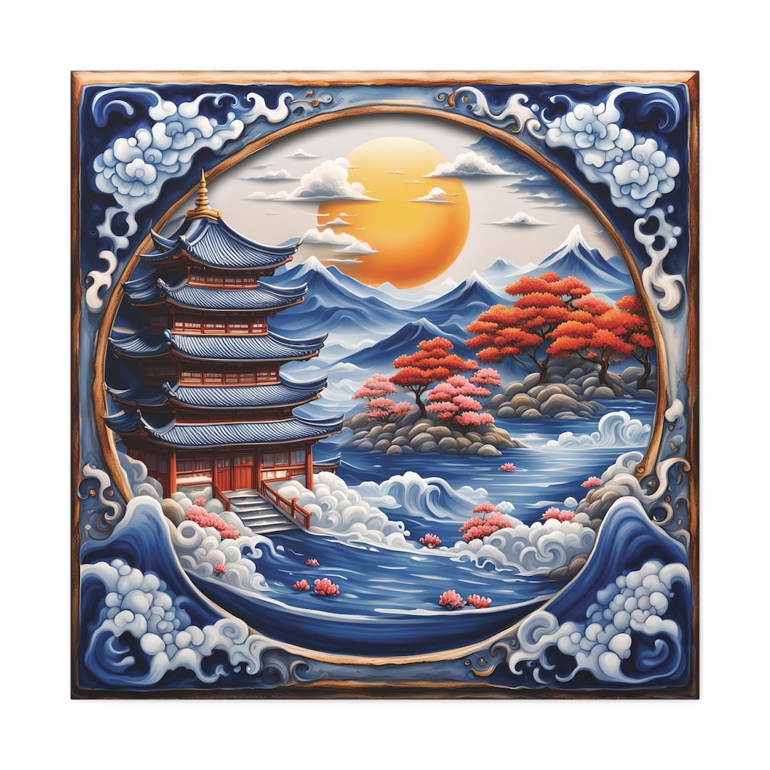 Blue Japanese Art, Japanese Waves Art, Blue and White Porcelain Art ...
