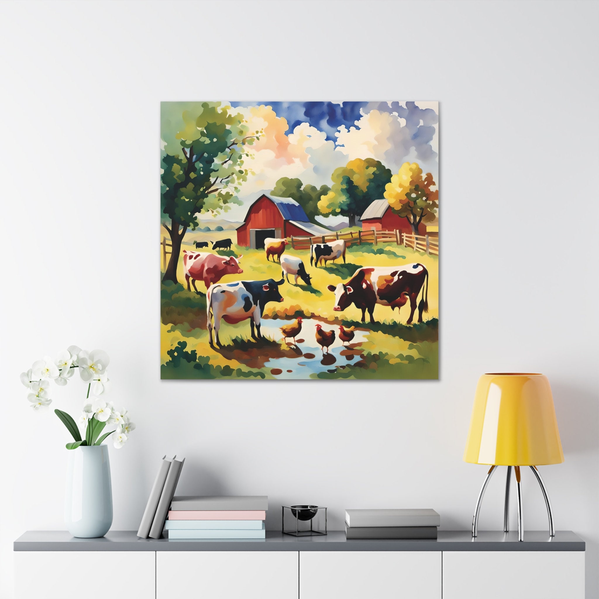 Farm Scene Canvas, Farm Animal Artwork, Farm Art Print, Country Decor ...