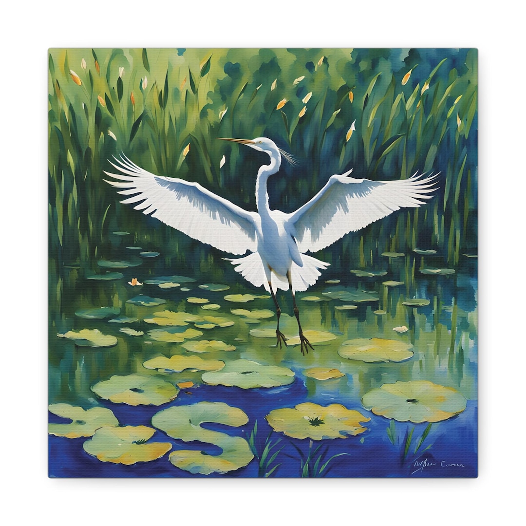 White Crane Wall Art Elegant Crane Wall Decor, Wetland Wall Art, Crane ...