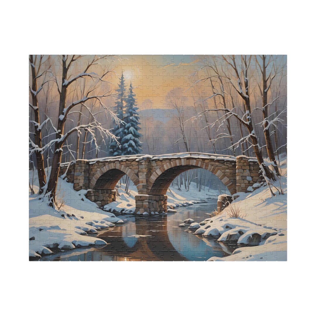 Snow-covered Bridge Puzzle Enchanting Snow Puzzle, Winter Scene Puzzle ...