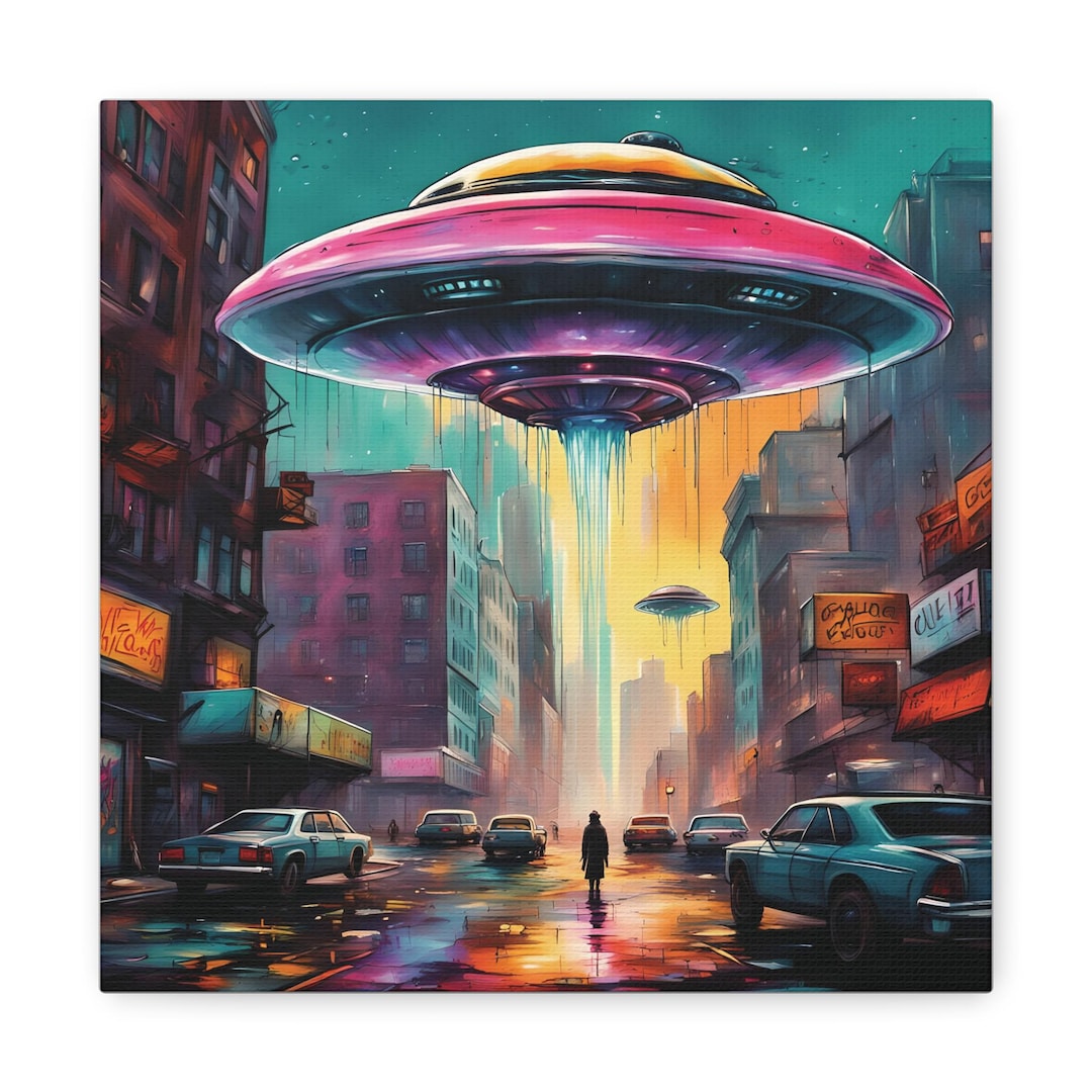 Retro Sci-fi Art, Alien Abduction Art, Trippy Wall Decor, Aliens ...