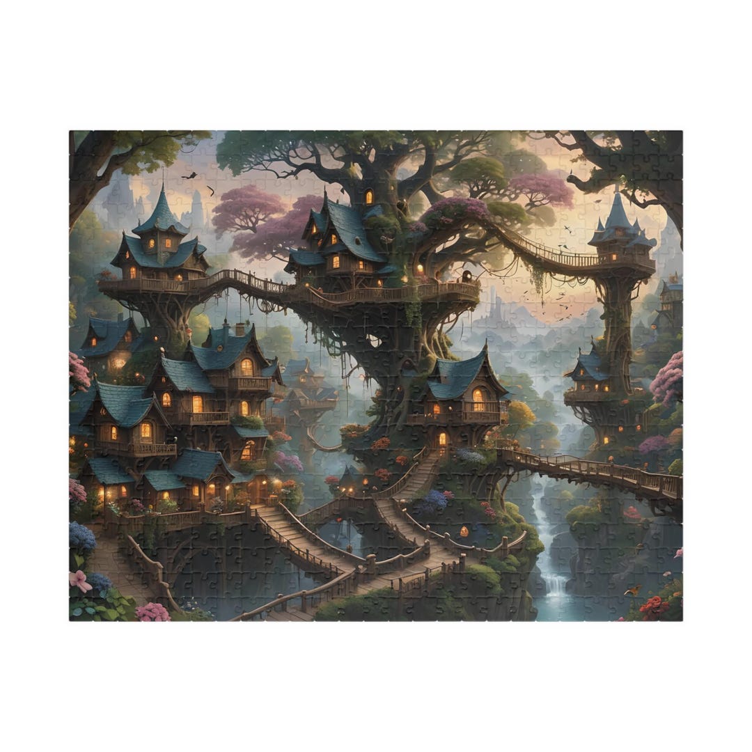 Fantasy Treehouse Village Puzzle Enchanting Fantasy Jigsaw Puzzle, 500 ...