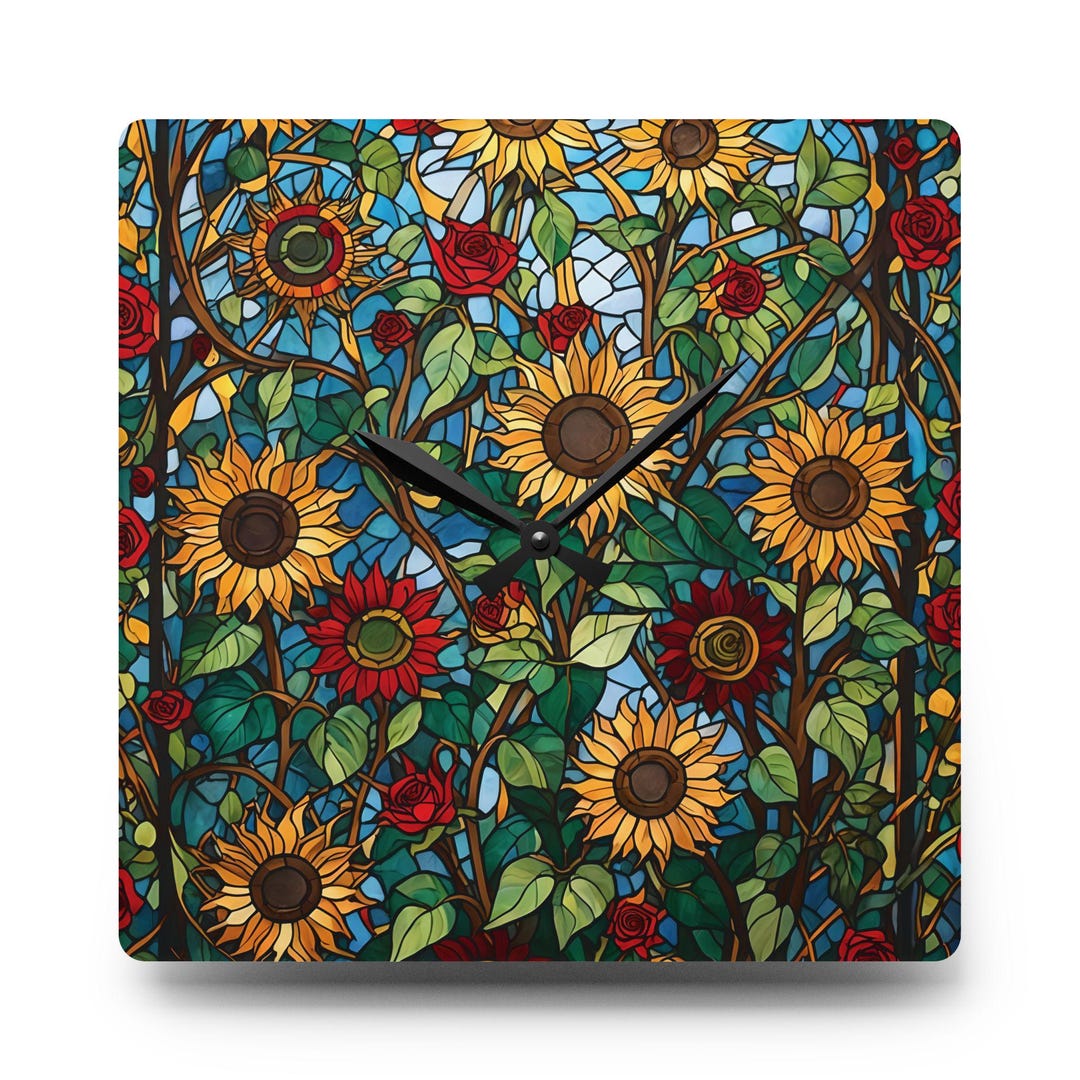 Sunflower Wall Clock, Bright Floral Wall Decor, Floral Wall Clock ...