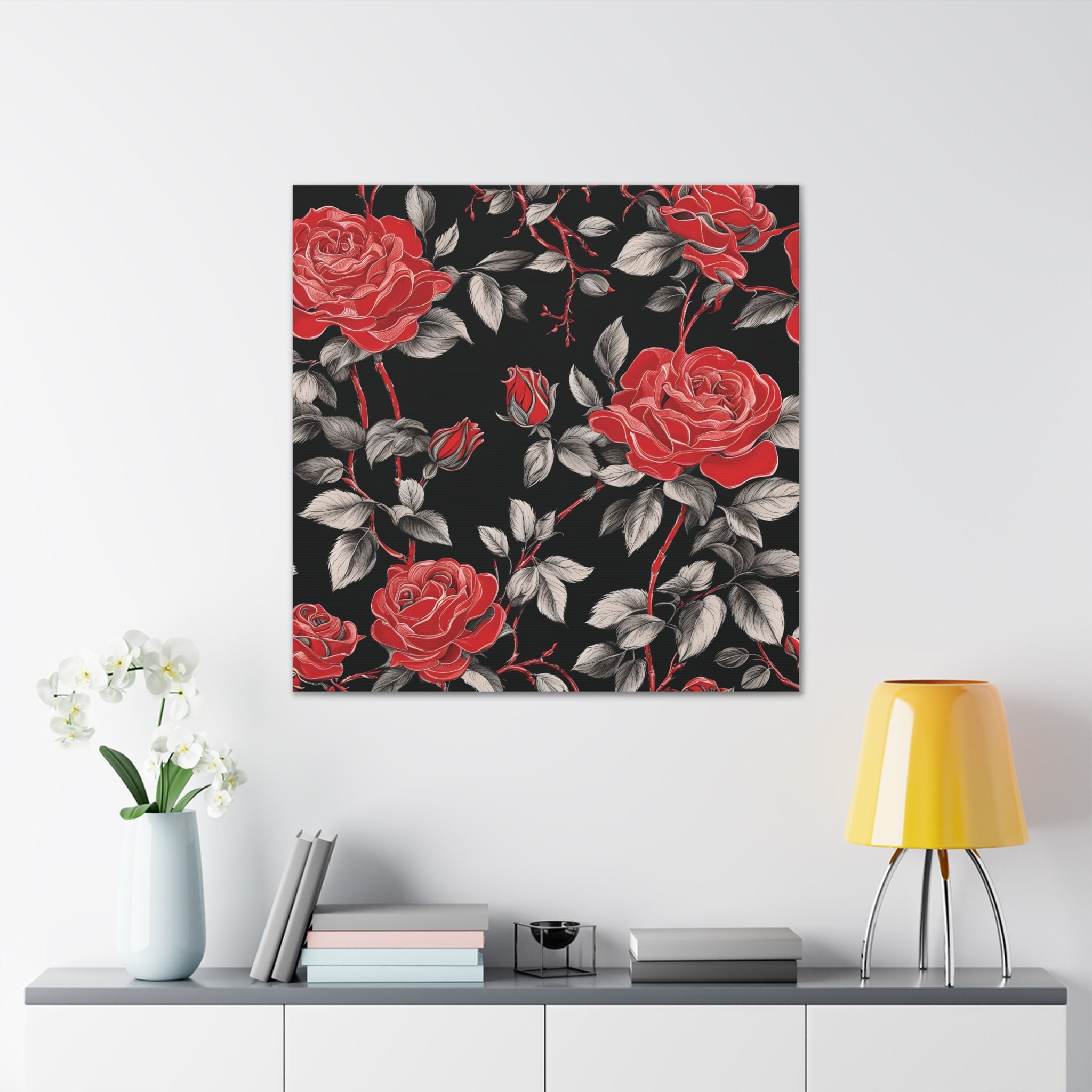 Red Roses Art, Red Rose Canvas, Red Rose Artwork, Red Rose Watercolor ...