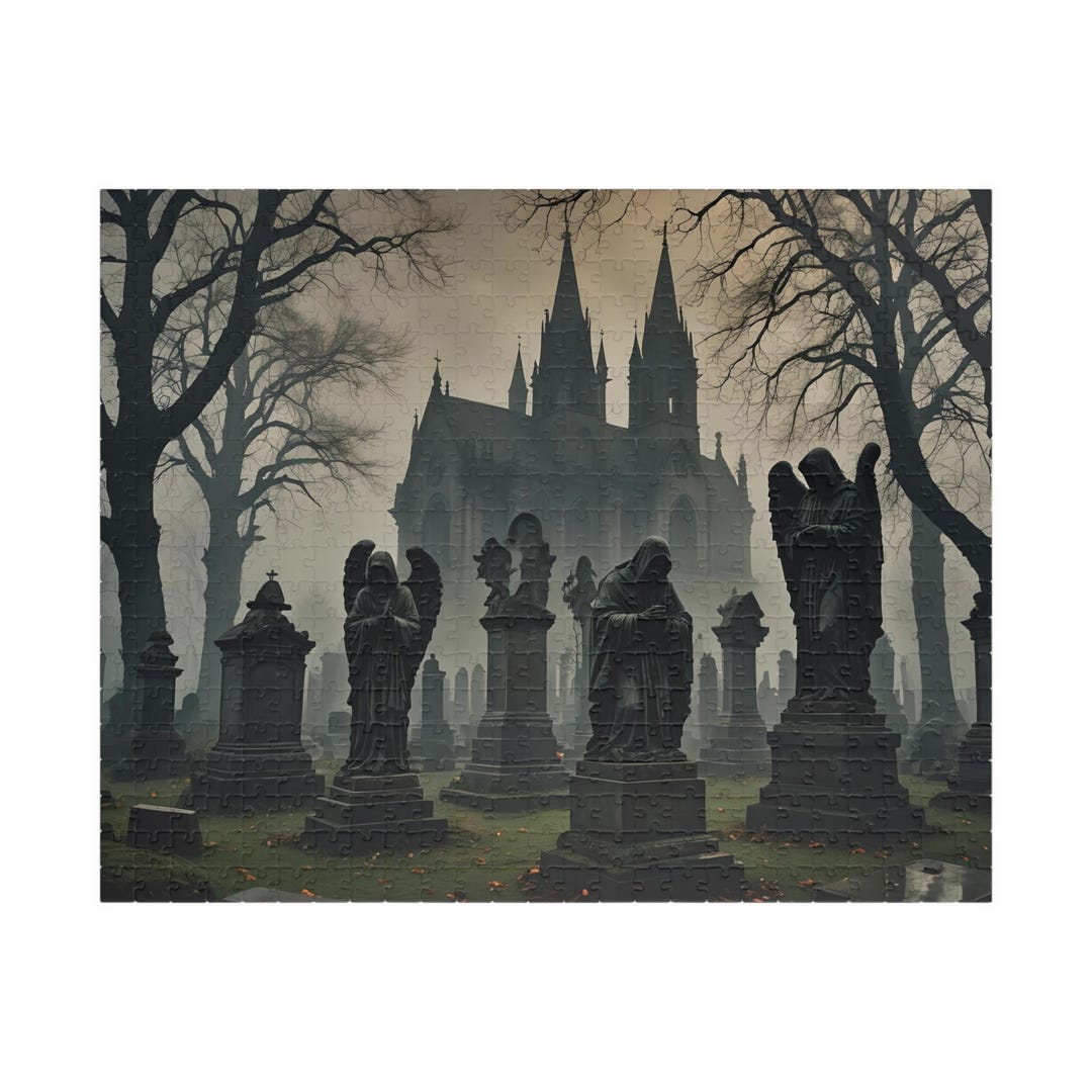 Gothic Cemetery Puzzle Haunting Cemetery Jigsaw Puzzle for Dark ...