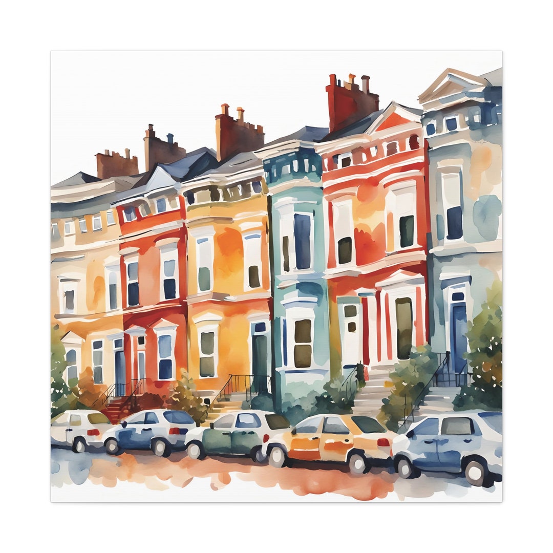 Urban Landscape Art, Row House Decor, Home Decor, Wall Art, Wall Decor ...