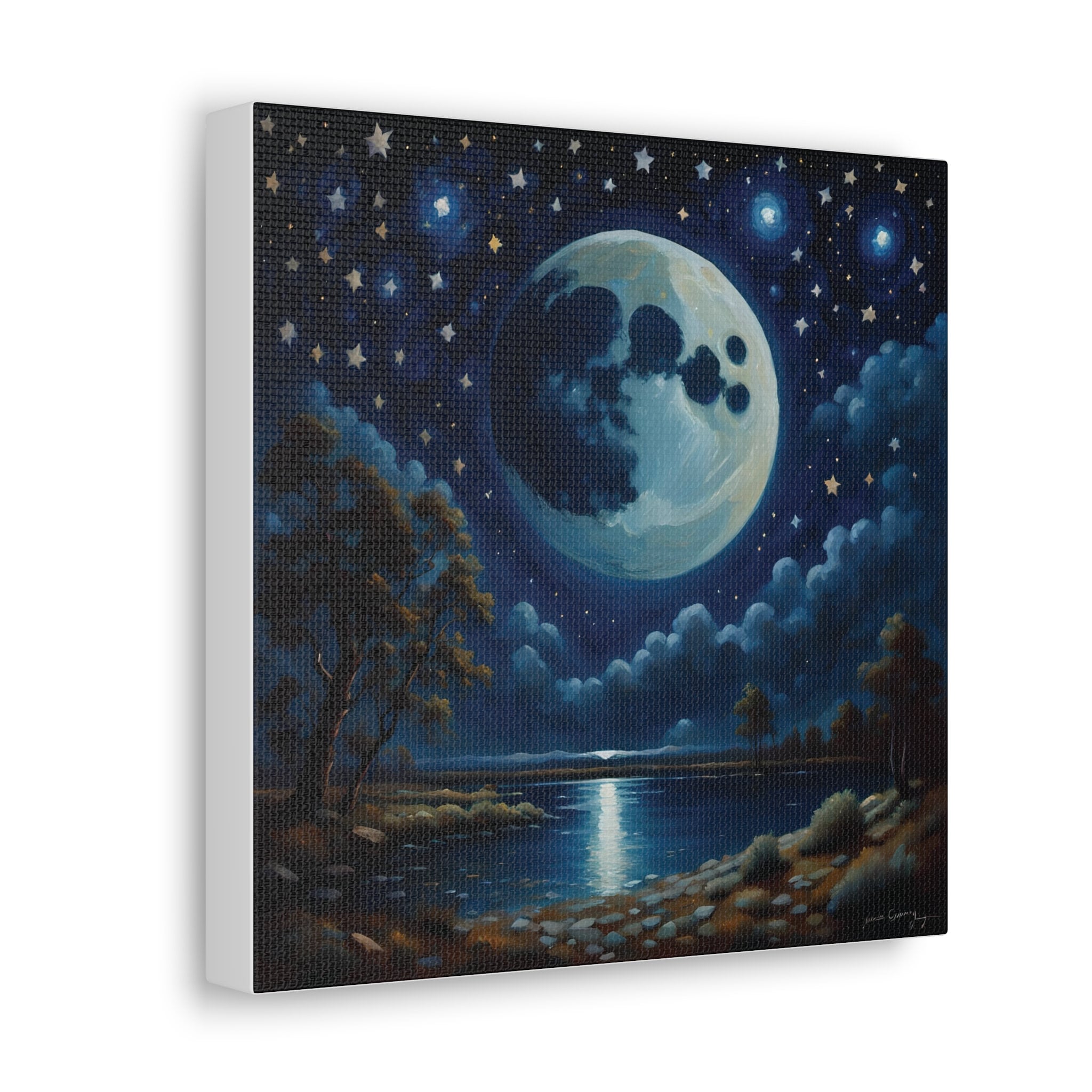 Moon Art, Full Moon Wall Art, Moon and Stars Art, Full Moon Decor ...