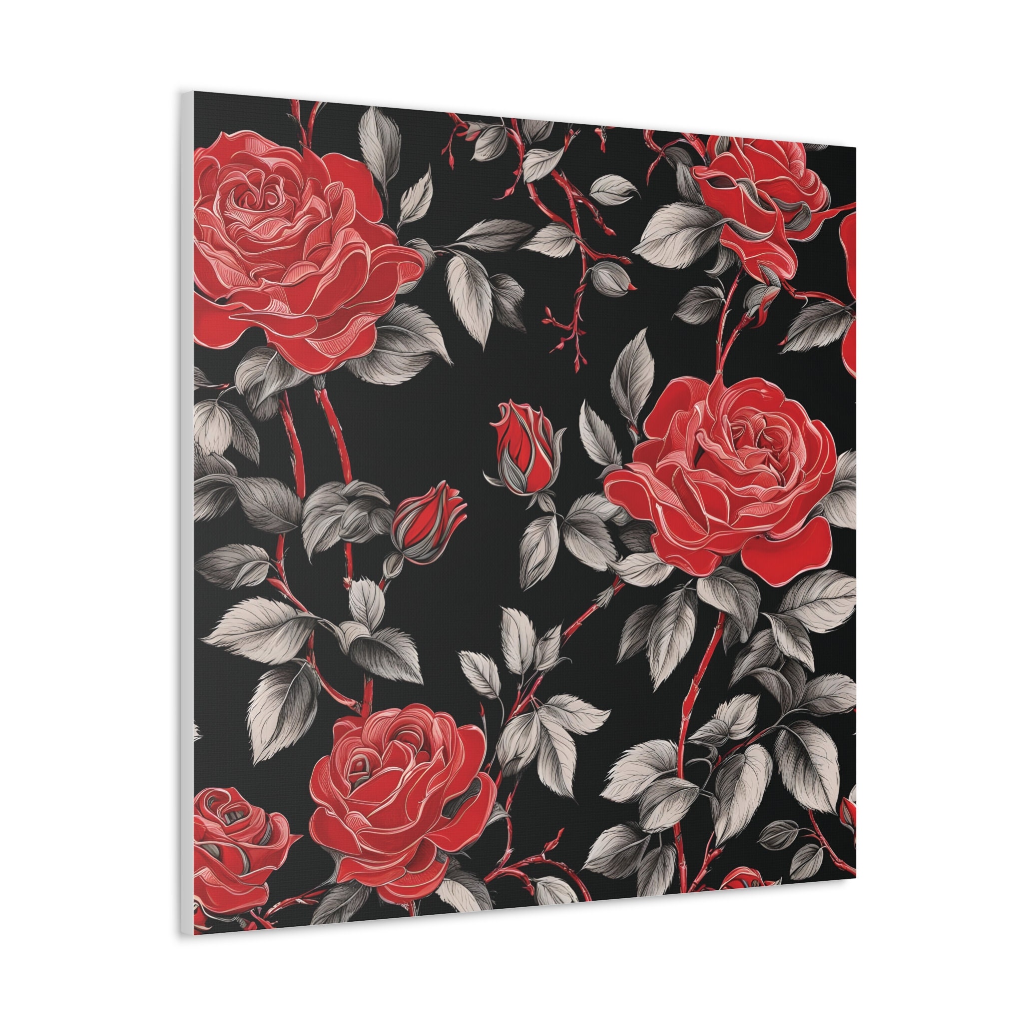 Red Roses Art, Red Rose Canvas, Red Rose Artwork, Red Rose Watercolor ...