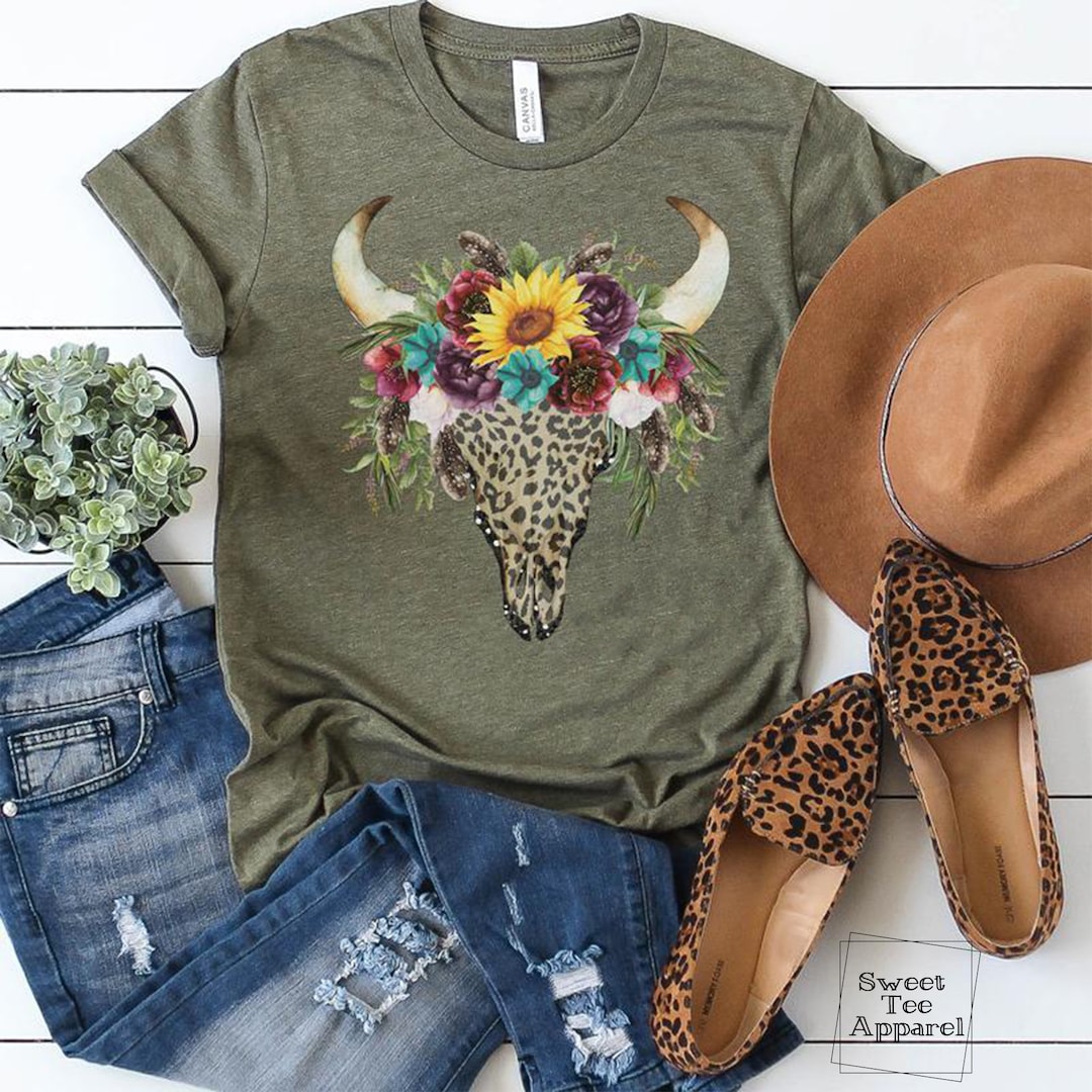 Leopard Cow Skull - Floral Headpiece - Flowers - Boho - Hippie - Women ...