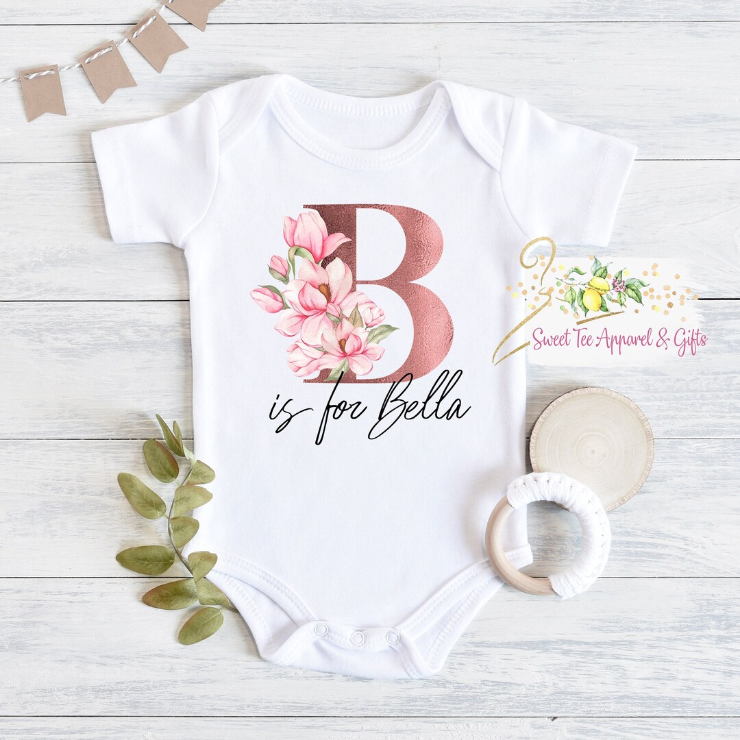 Personalized Baby Bodysuit - Custom Baby Outfit - Floral Name - Cute ...