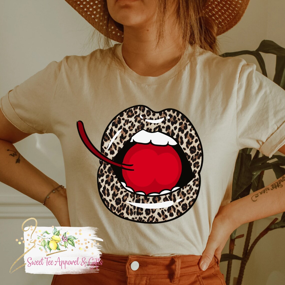 Leopard Lips With Cherry T-shirt Cute Women's Shirt - Etsy