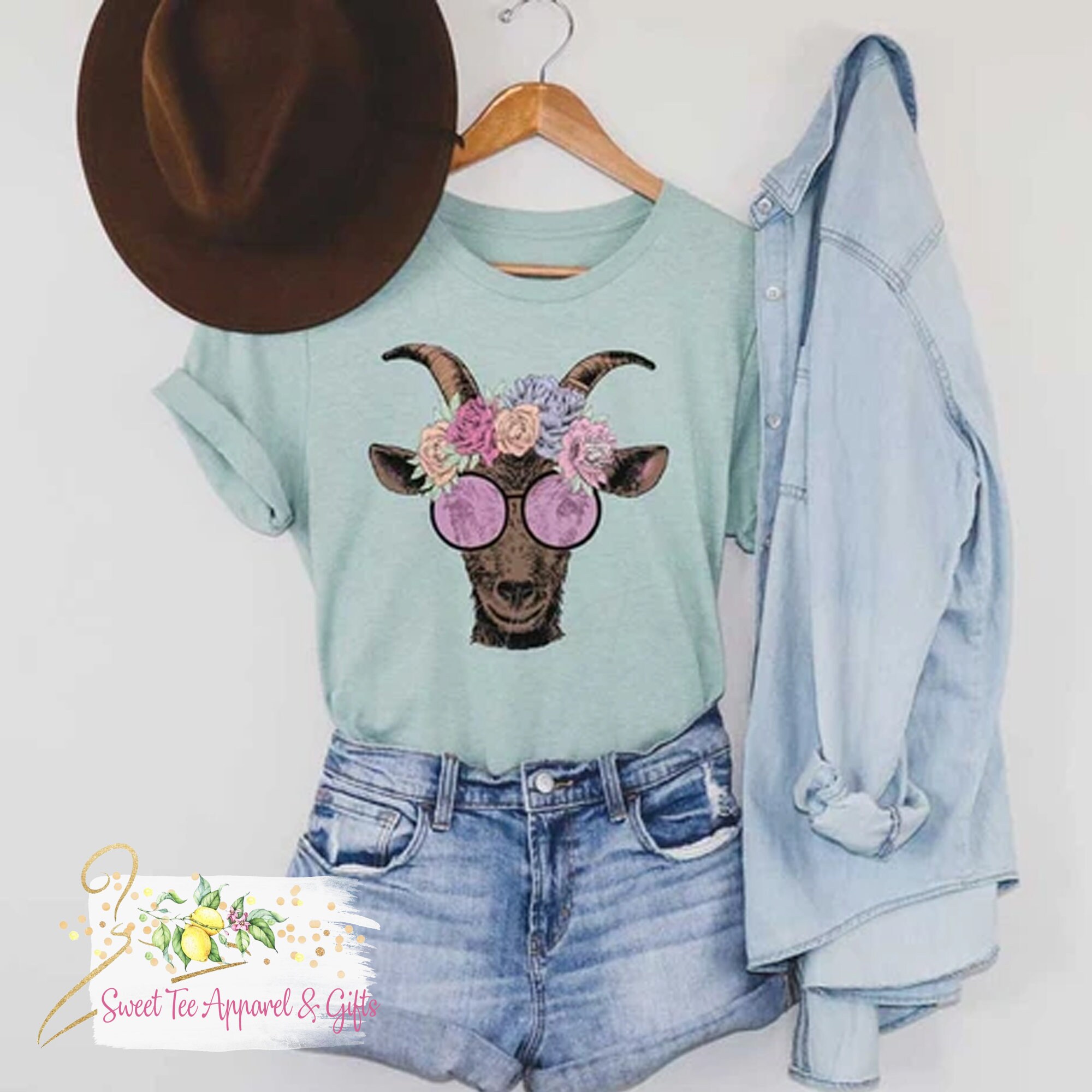 Floral goat t-shirt Hippie goat shirt Boho goat with | Etsy