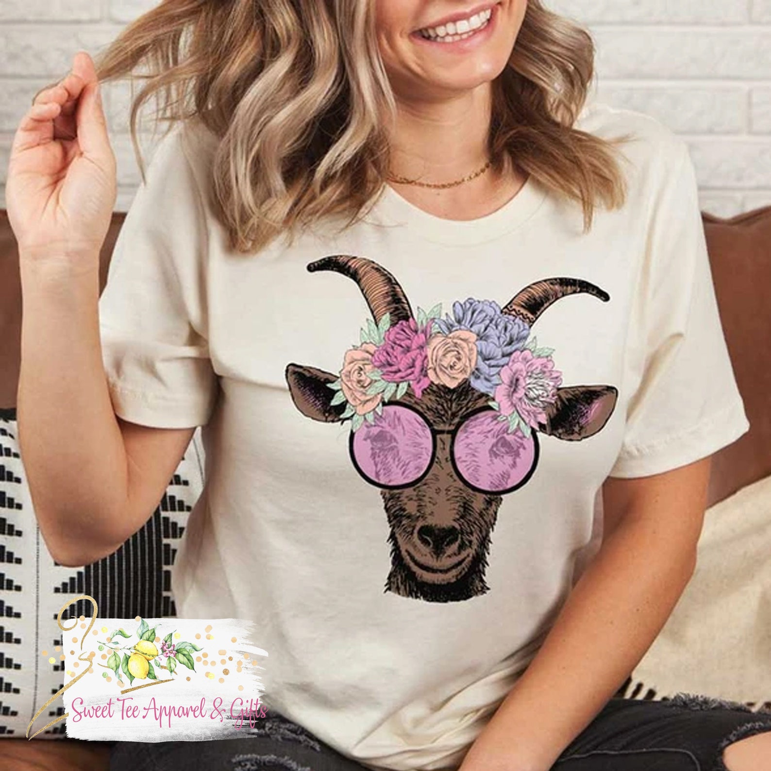 Floral goat t-shirt Hippie goat shirt Boho goat with | Etsy