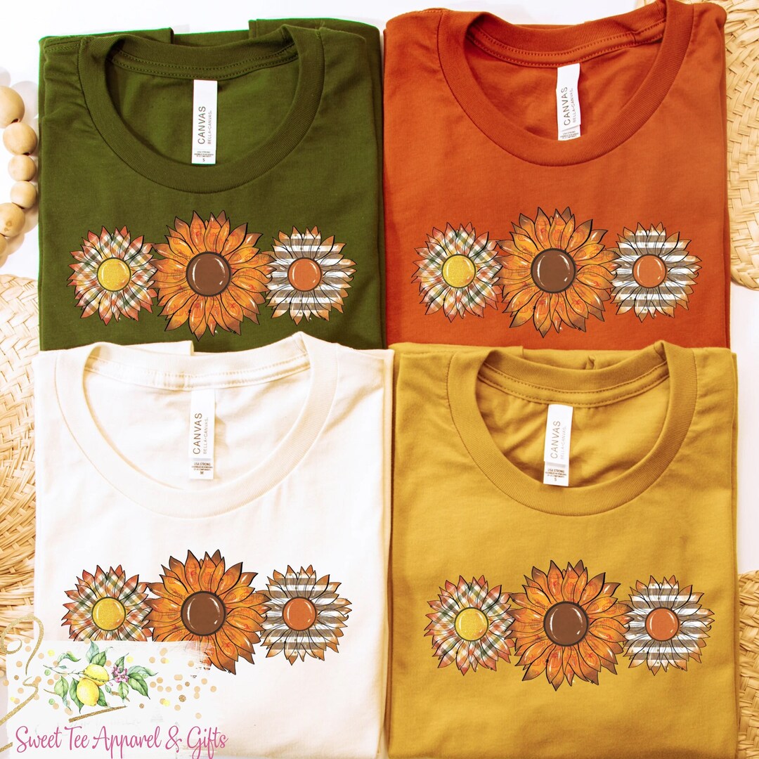 Fall Sunflower T-shirt - Sunflower - Checkered Plaid - Autumn - Fall ...