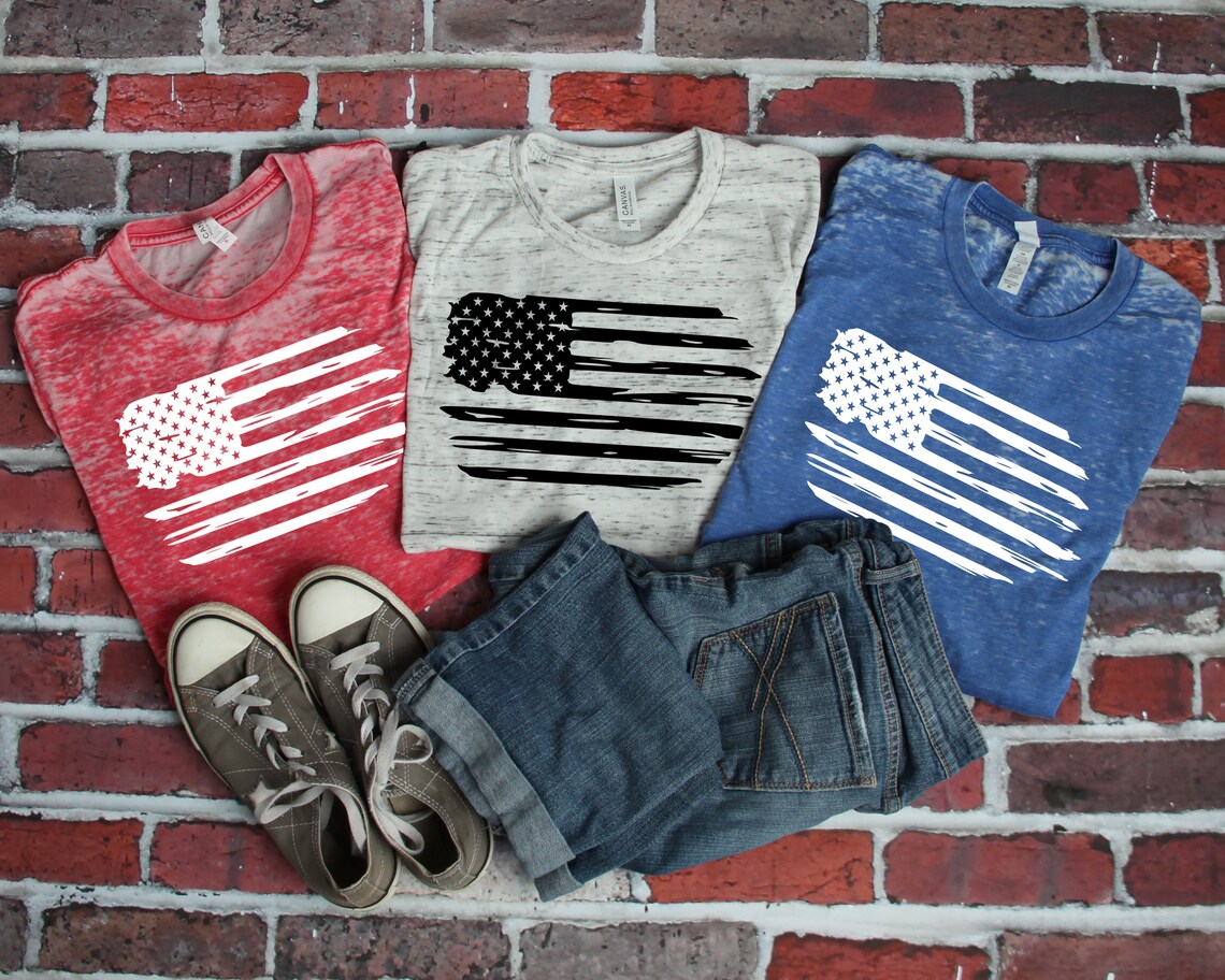 Distressed Flag T-shirt - Red White and Blue - Acid Wash Distressed ...