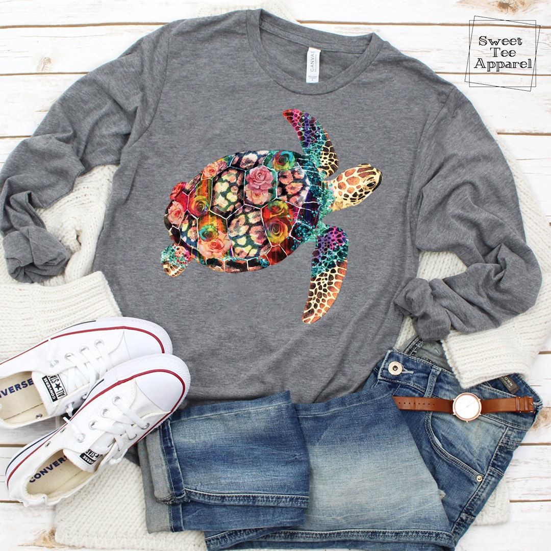 Sea Turtle T-shirt - Floral Sea Turtles - Save the Turtles - Beach ...