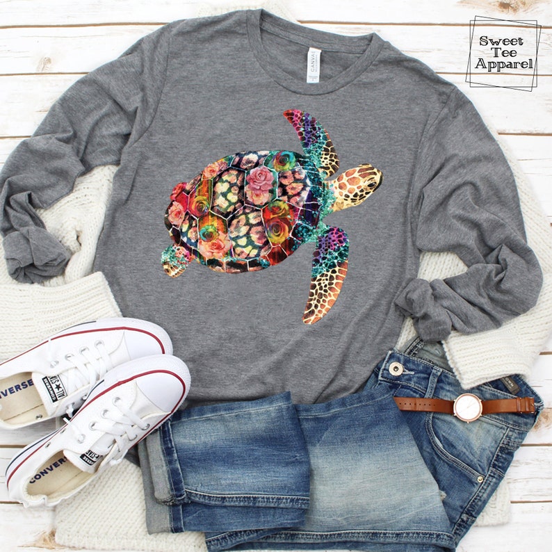 Sea Turtle T-shirt - Floral Sea Turtles - Save the Turtles - Beach ...